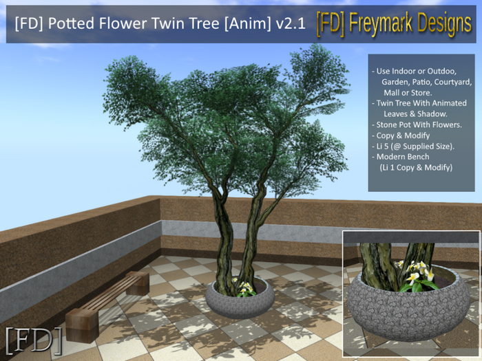 Second Life Marketplace - [FD] Potted Flower Twin Tree [Anim] v2.1